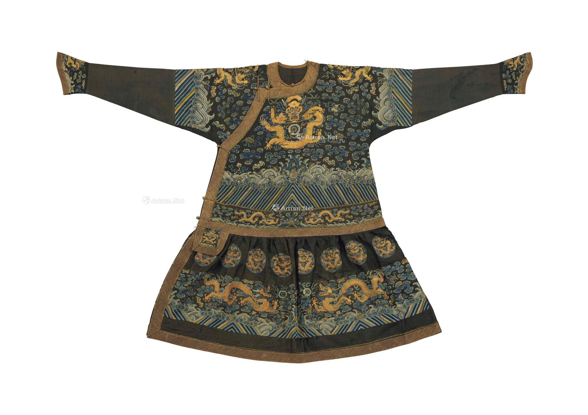 【19TH CENTURY A VERY RARE MIDNIGHT-BLUE GAUZE FORMAL COURT ROBE，CHAOFU ...